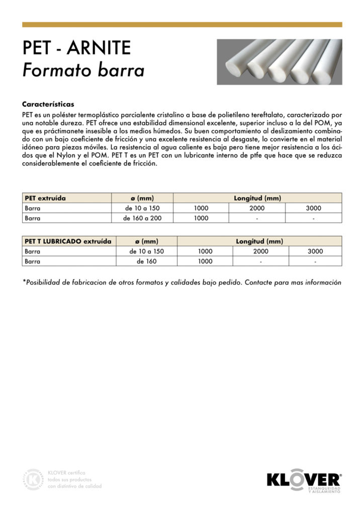 Pet – Arnite - Cierres Mecánicos, Juntas de Estanqueidad, Aislamientos ...